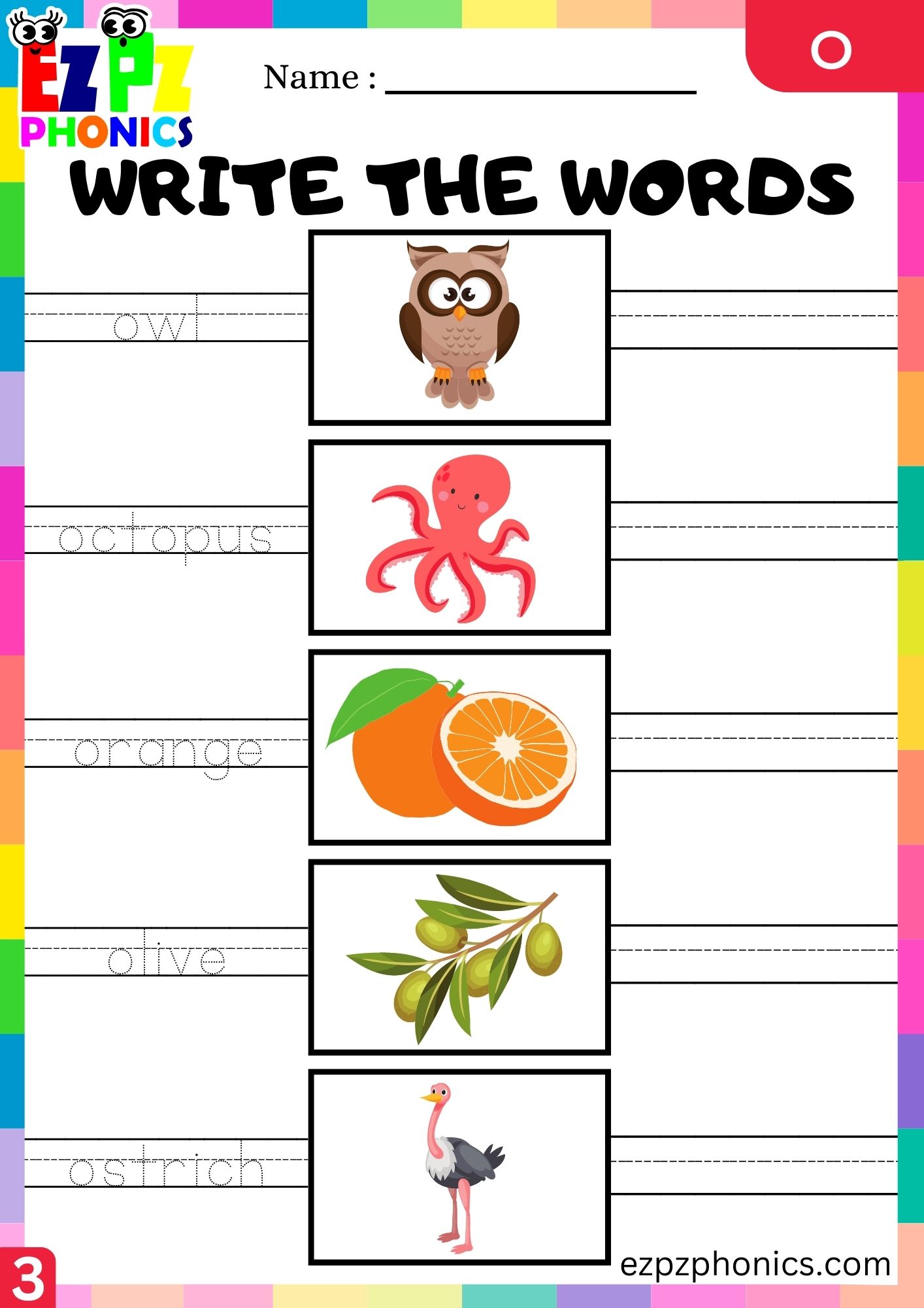 Letter o Write the Words Phonics Activity Group 3 - ezpzphonics.com